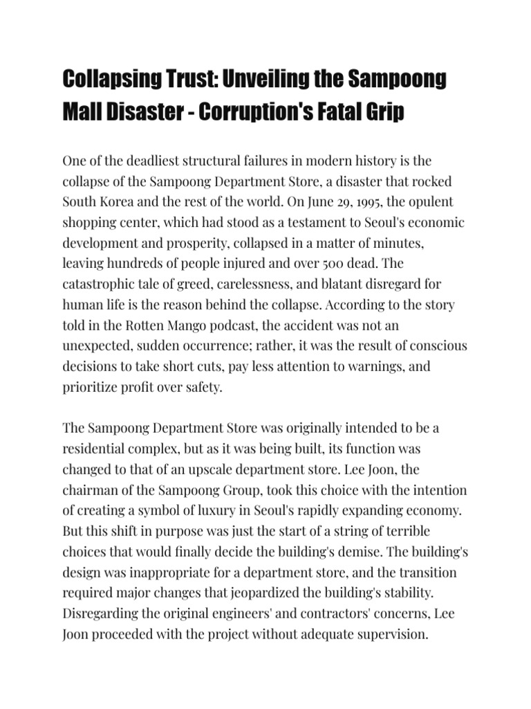 Collapsing Trust - Unveiling The Sampoong Mall Disaster - Corruption's Fatal Grip | PDF
