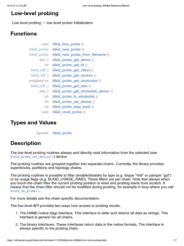Low-Level Probing - Libblkid Reference Manual | PDF