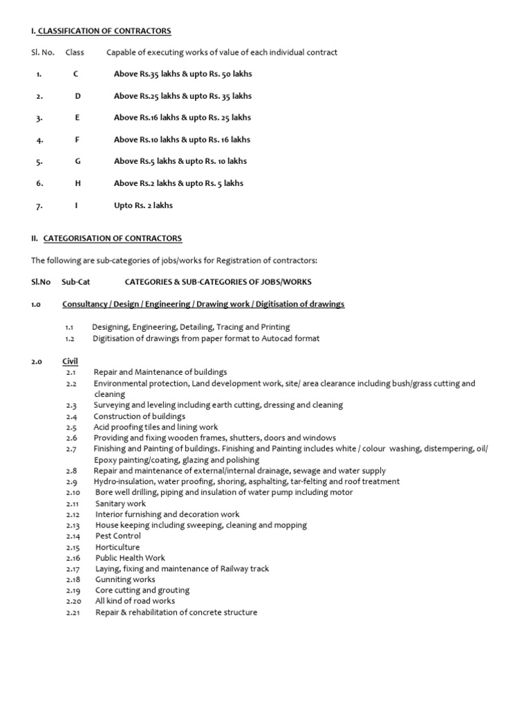 Categorization & Classification of Contractors | PDF