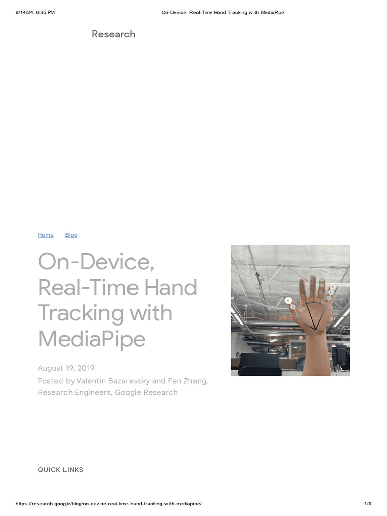 On-Device, Real-Time Hand Tracking With MediaPipe | PDF | Perception | Art