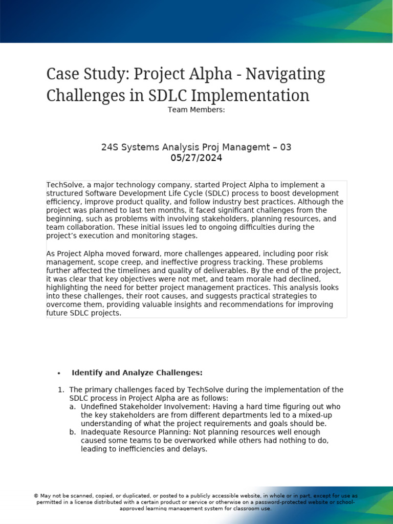 Case Study Project Alpha | PDF