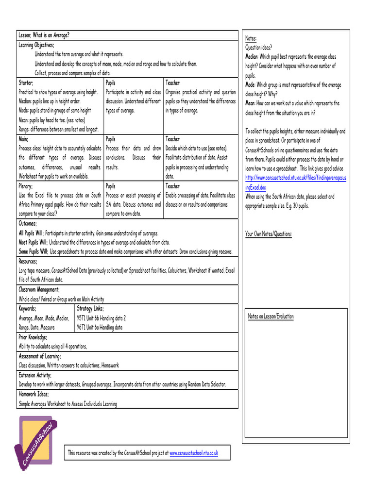 Averages Lesson Plan | PDF