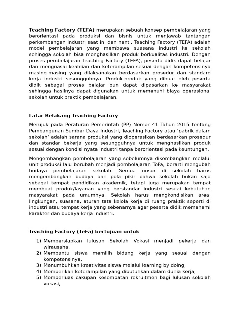 Teaching Factory (TEFA) | PDF