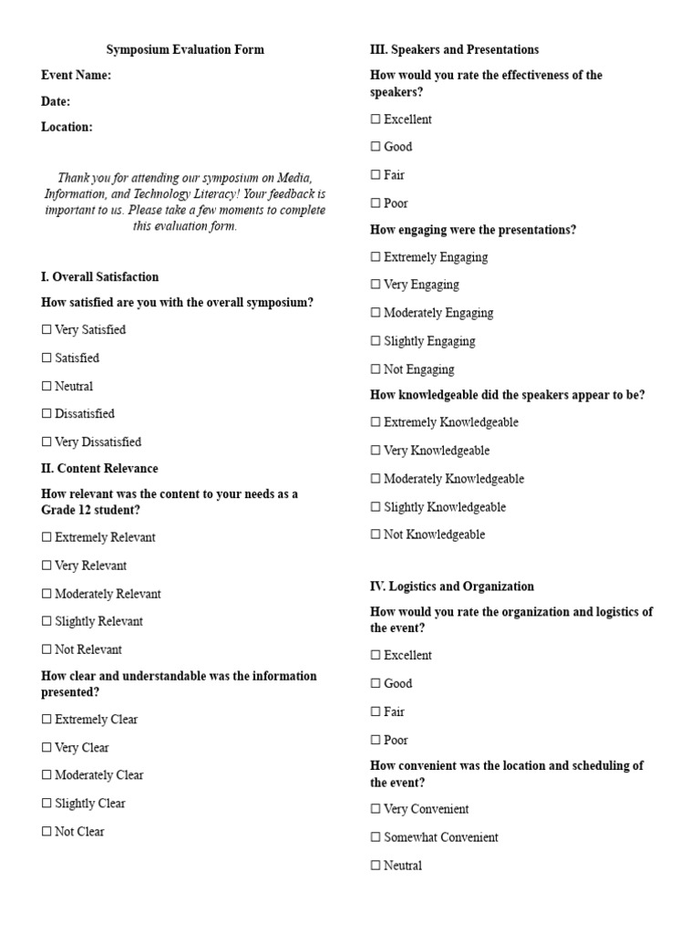 Symposium Evaluation Form | PDF