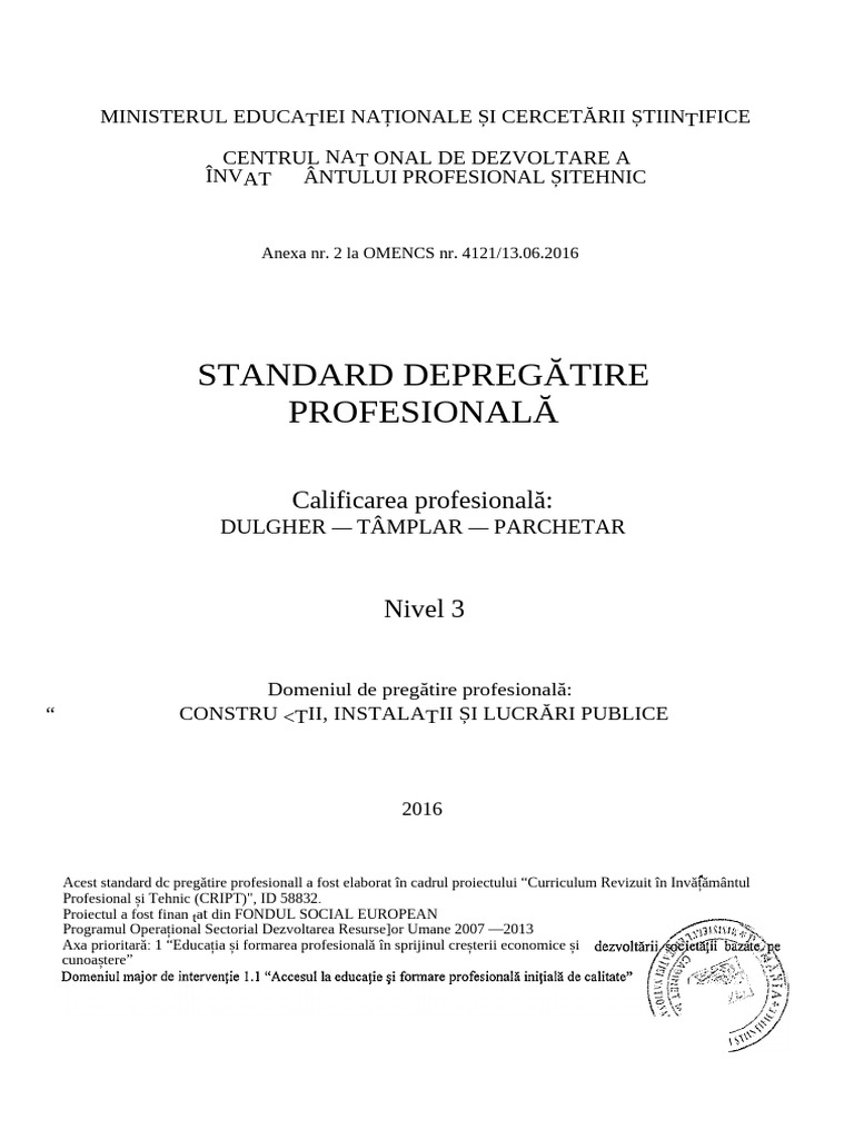 SPP_niv 3_Dulgher-tamplar-parchetar | PDF
