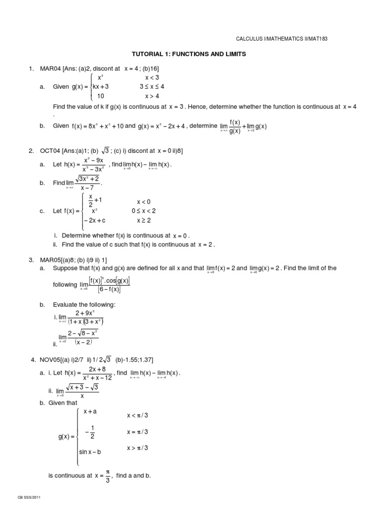 Tutorial 1 Limit | PDF | Philosophical Methodology | Teaching Mathematics