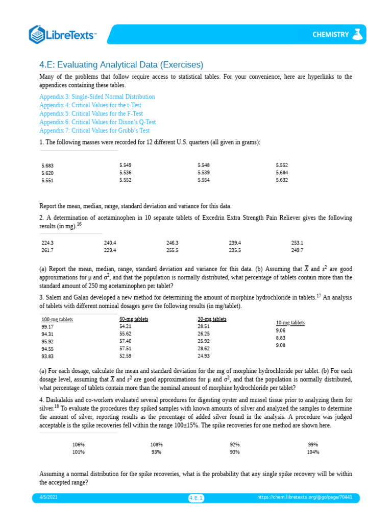 04.E Evaluating Analytical Data (Exercises) | PDF