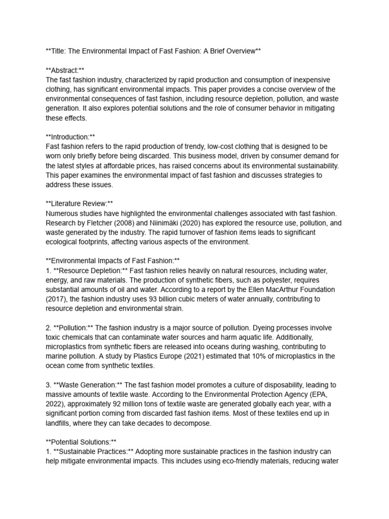 The Environmental Impact of Fast Fashion: A Brief Overview | PDF