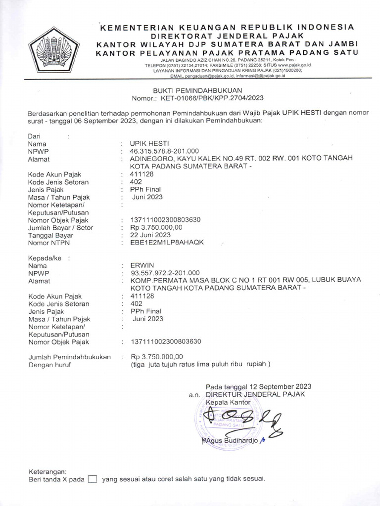 Bukti Pemindahbukuan Upik Hesti | PDF