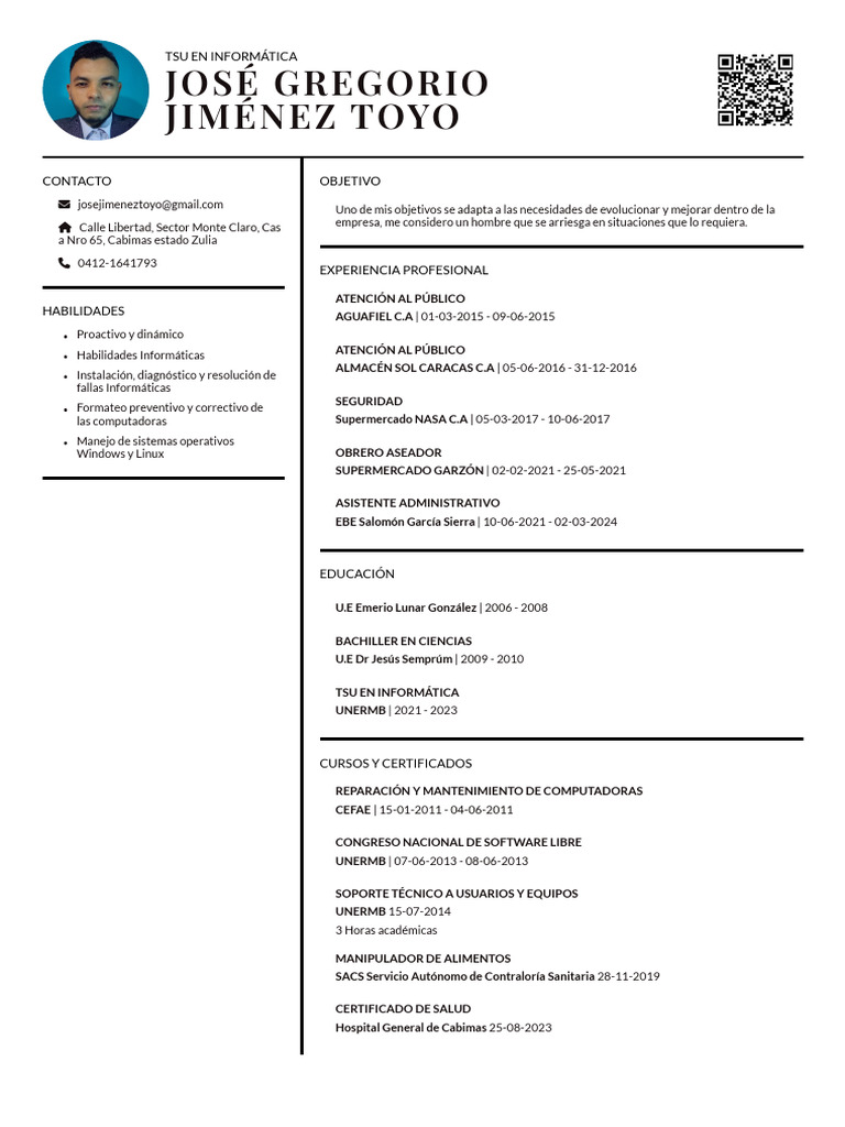 Cv Jose Gregorio Jiménez Toyo | PDF