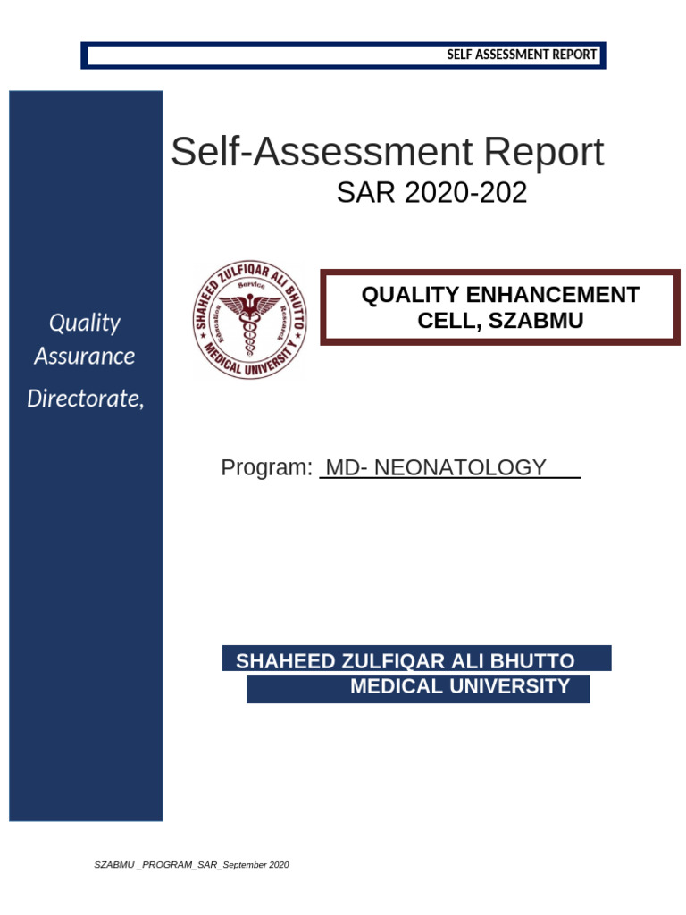 Self Assessment Report SZABMU - NEO | PDF
