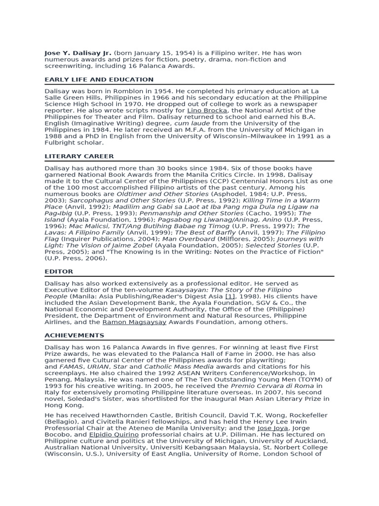 Jose Dalisay Jr. | PDF