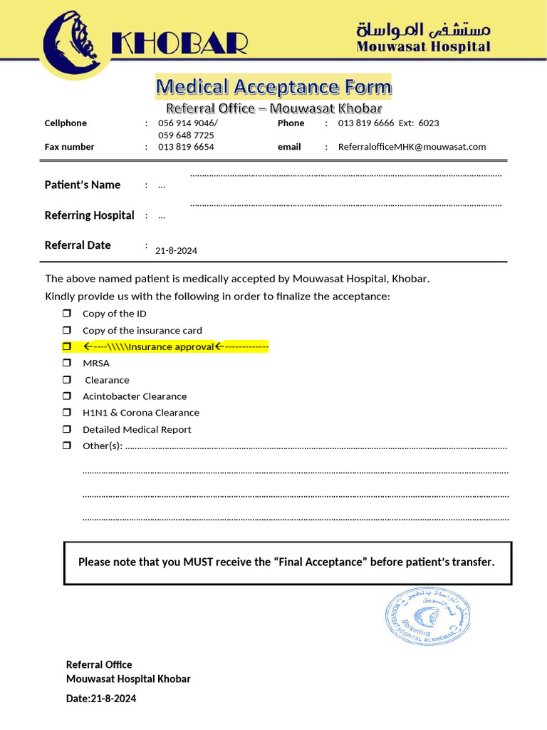Medical Acceptance Form | PDF