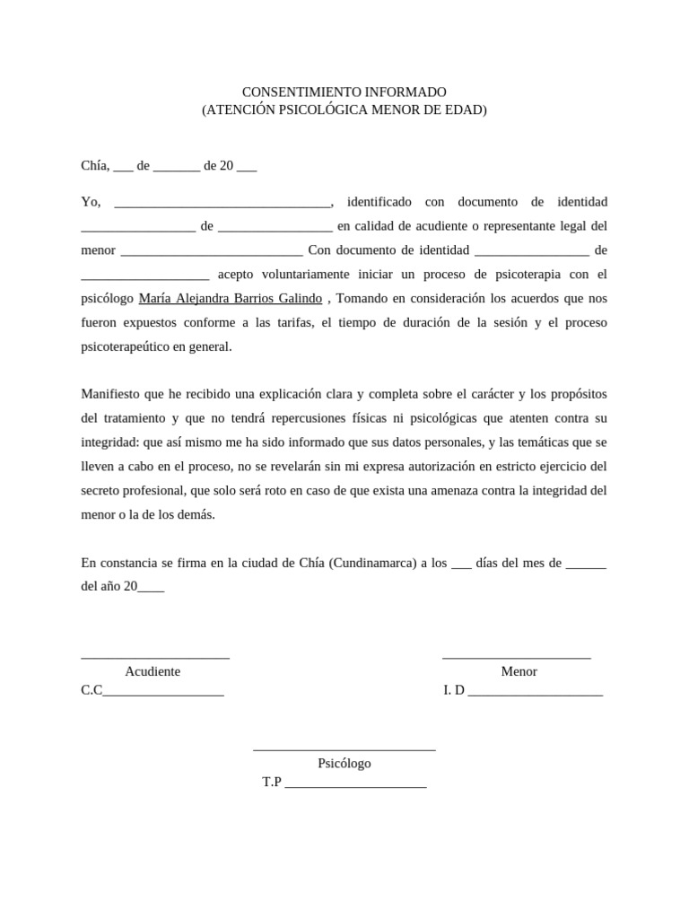 Consentimiento Informado Menor de Edad | PDF