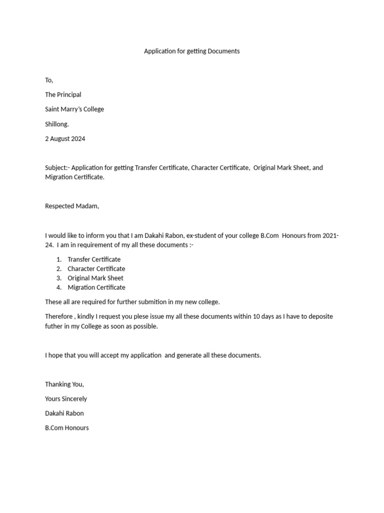 Application For Getting Documents | PDF