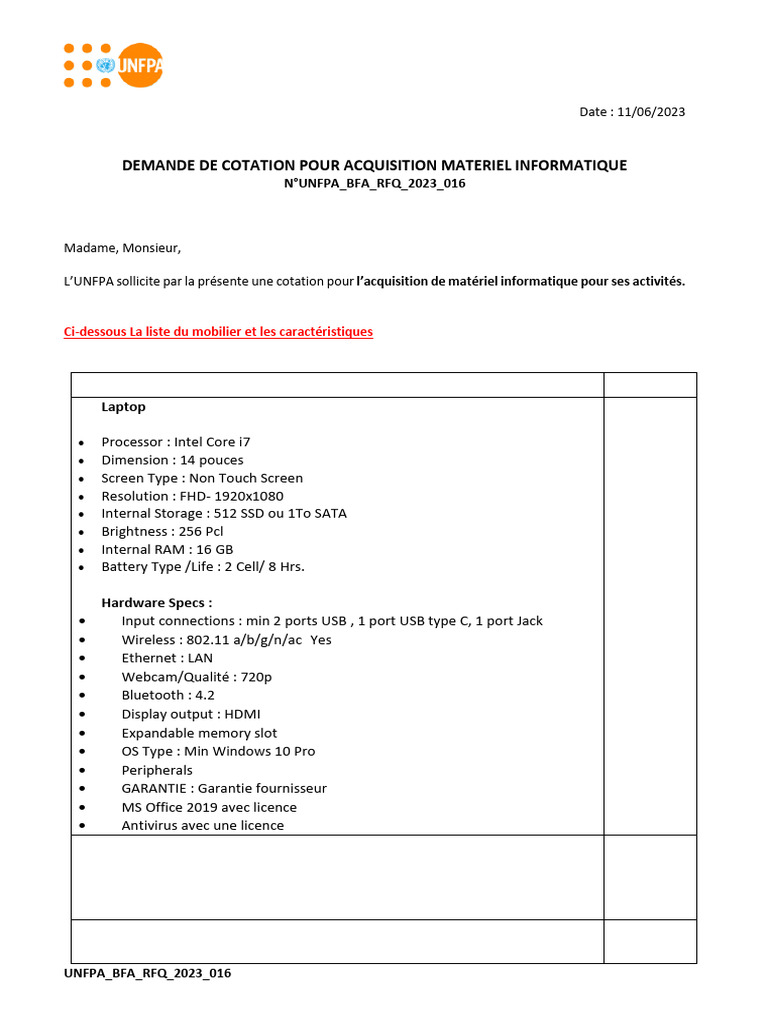 Cotation Materiels Informatiques DK | PDF