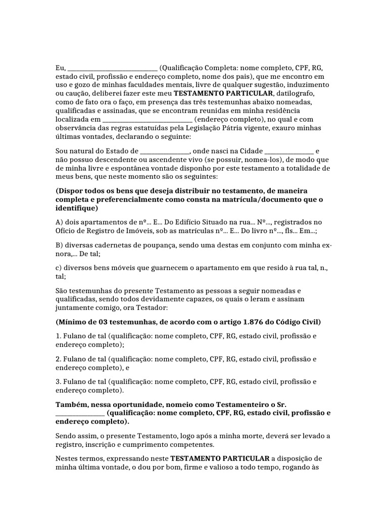 Modelo Testamento Particular | PDF