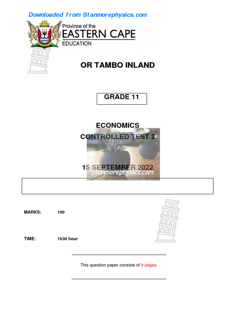 EC Economics Grade 11 September 2022 QP and Memo | PDF