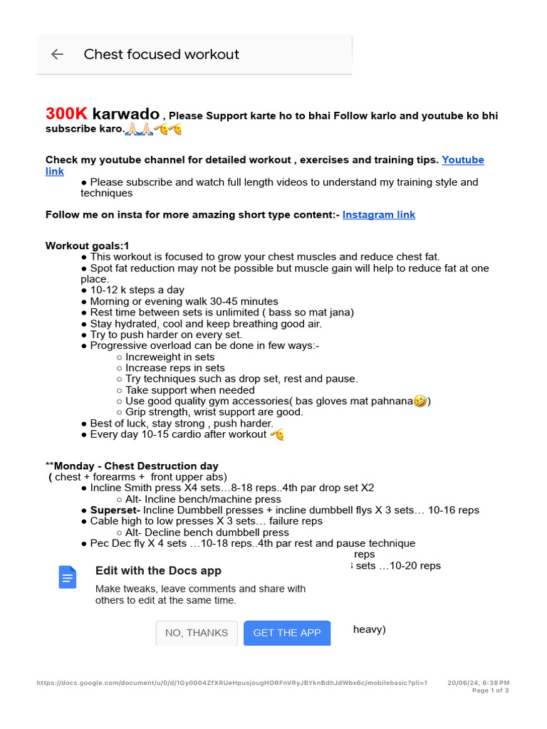 Chest Focused Workout | PDF