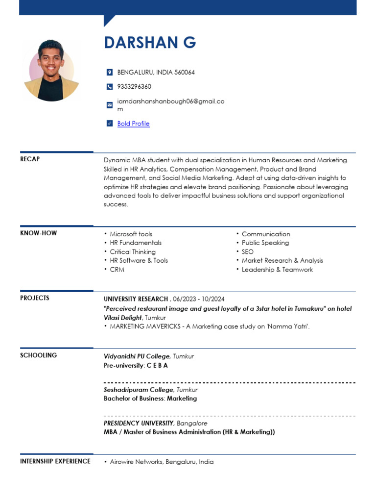 Darshan G: Bold Profile | PDF