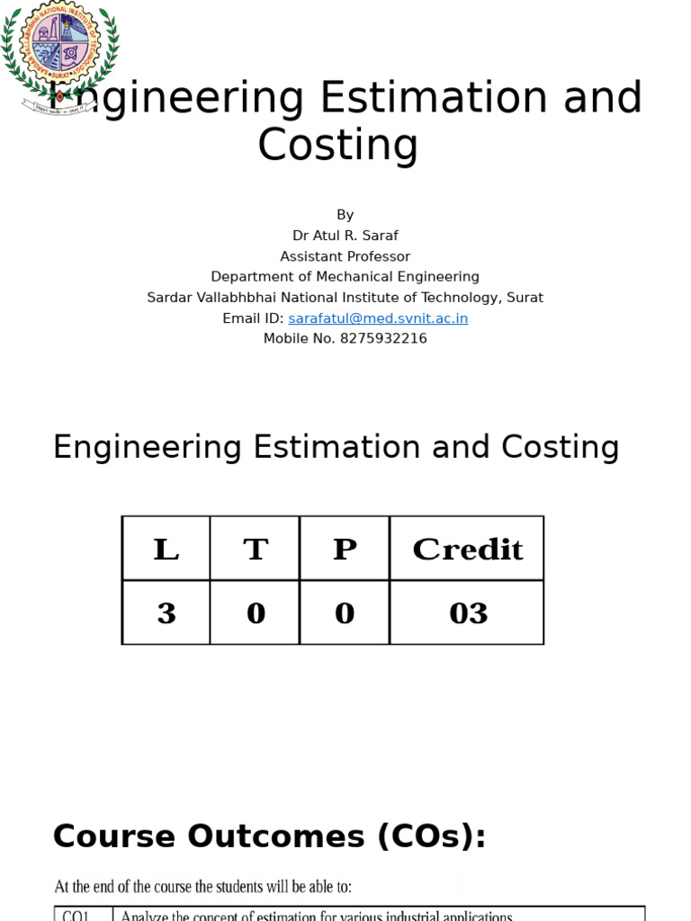 Engineering Estimation and Costing-1 | PDF