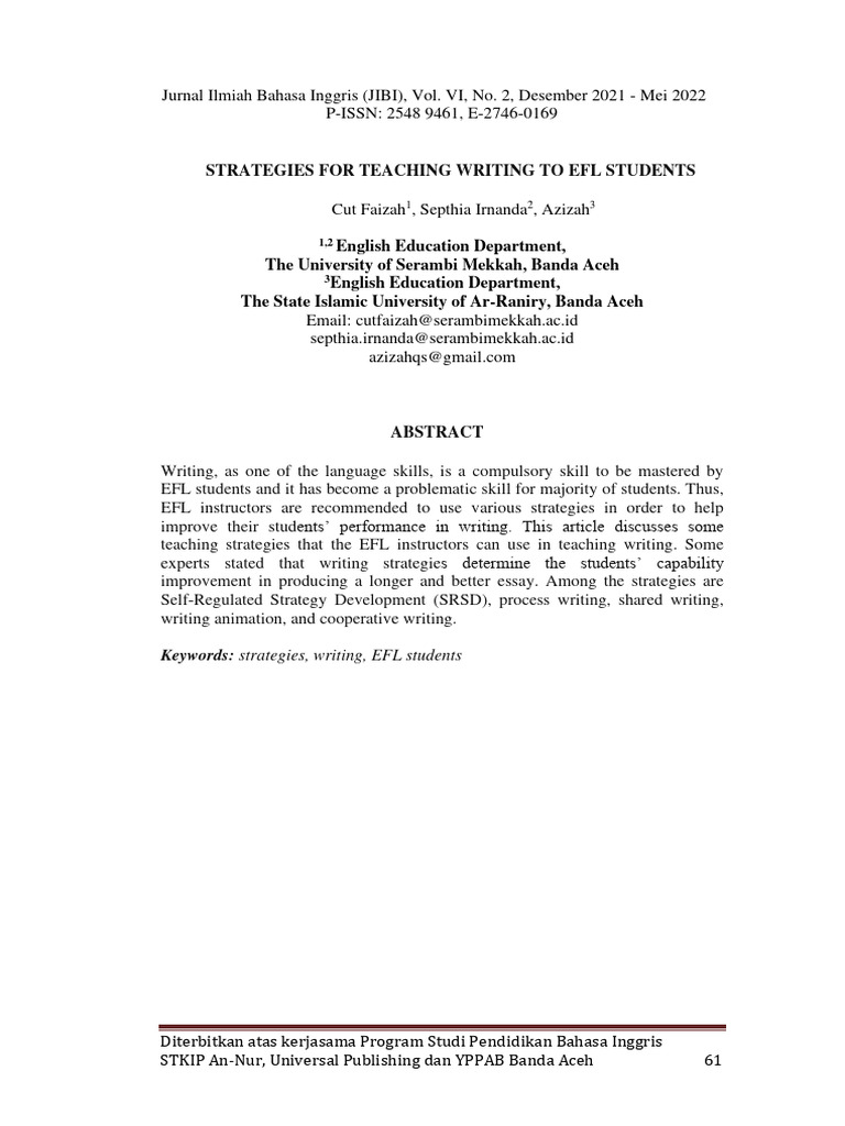 Strategies For Teaching Writing To Efl S | PDF
