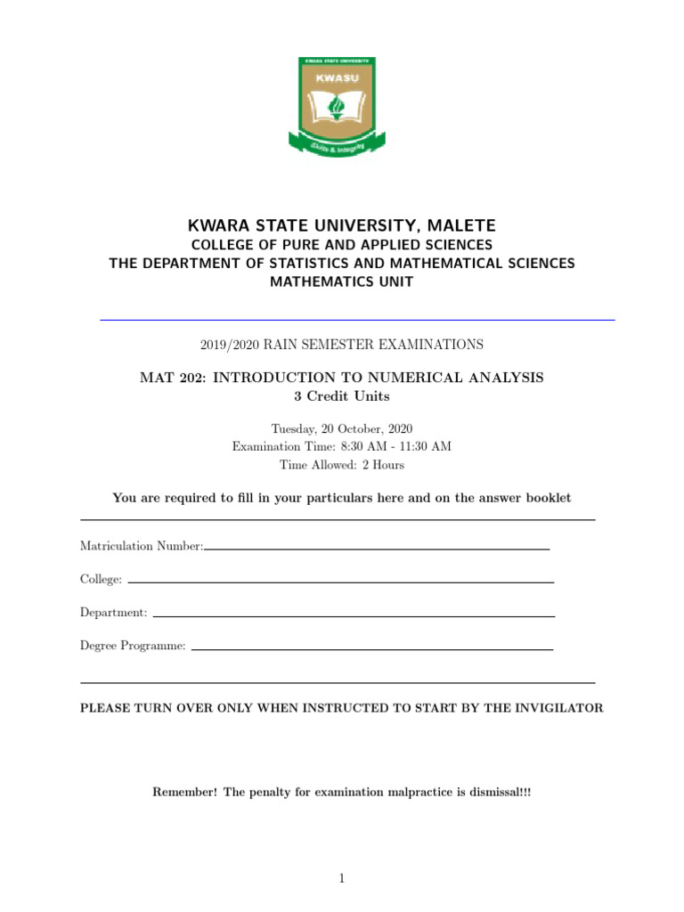 Mat 202 2019-20 | PDF
