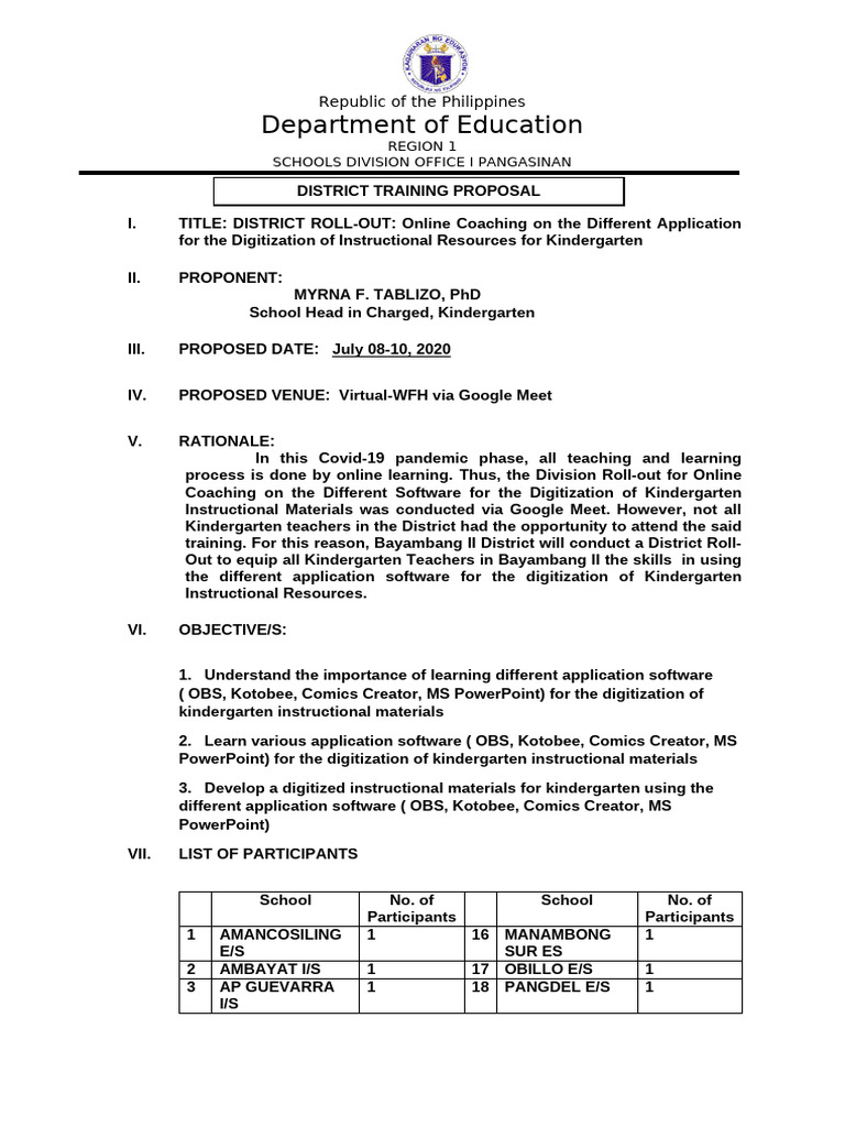 ACTIVITY DESIGN training Matrix Sample | PDF