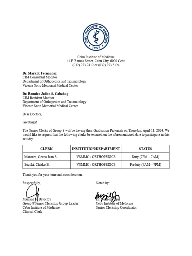 CIM Graduation Pictorials Letter Ortho | PDF