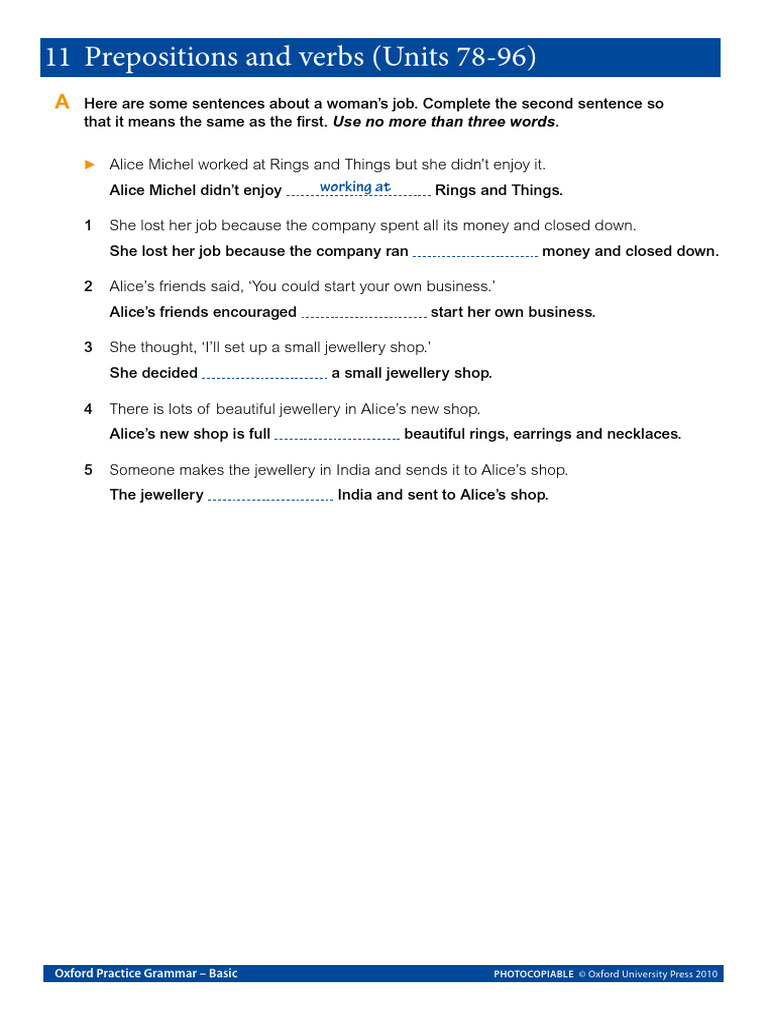 Grammar Review Prepositions & Verbs | PDF | Luck | Linguistic Morphology