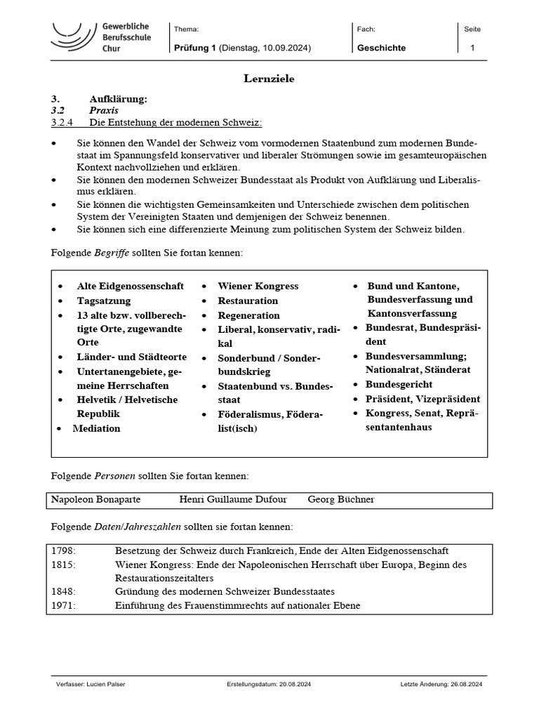 Prüfung 1 Lernziele | PDF