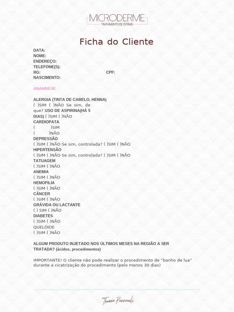 Ficha Do Cliente Microderme PRONTA 1 1 | PDF
