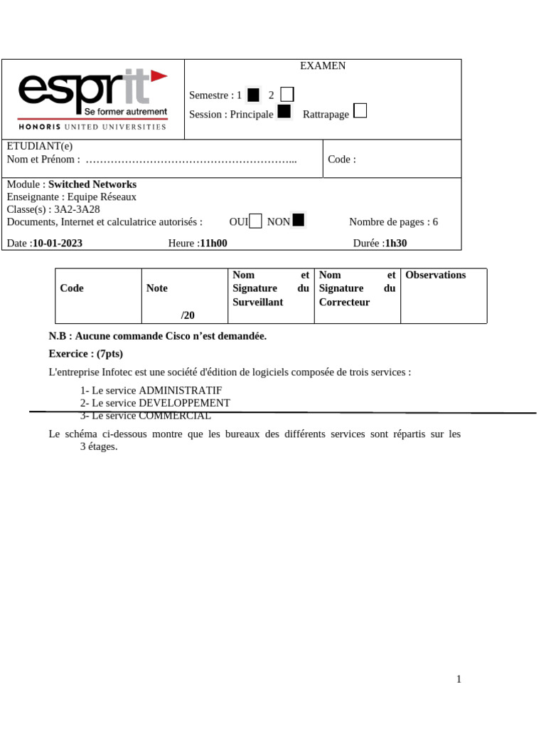 Correction - Exam - Switched - Networks - S1 - 2223 - Copie | PDF