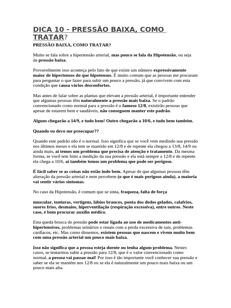 DICA 10 - PRESSÃO BAIXA, COMO TRATAR | PDF