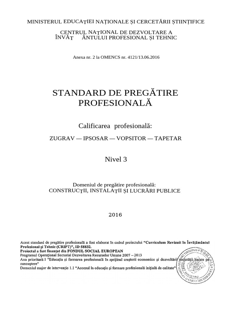 SPP - Niv 3 - Zugrav-Vopsitor-Tapetar-Ipsosar | PDF