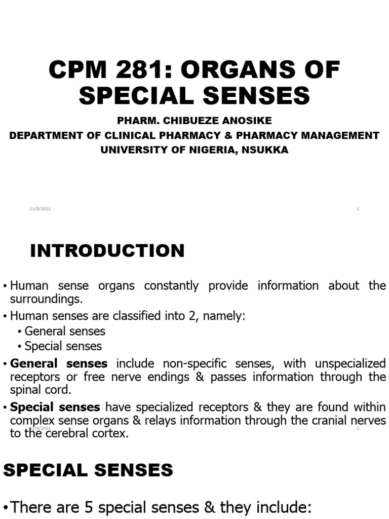CPM 281_Organs of Special Senses_Lecture Note | PDF