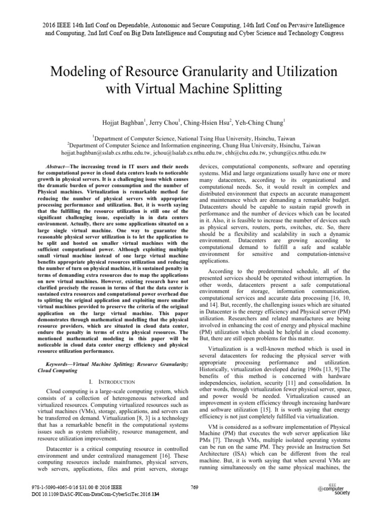 Modeling of Resource Granularity and Utilization With Virtual Machine Splitting | PDF