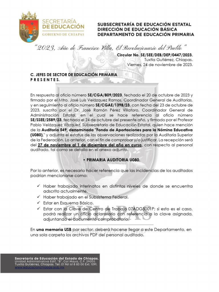 Circular No. 0447 Auditoria U080 | PDF