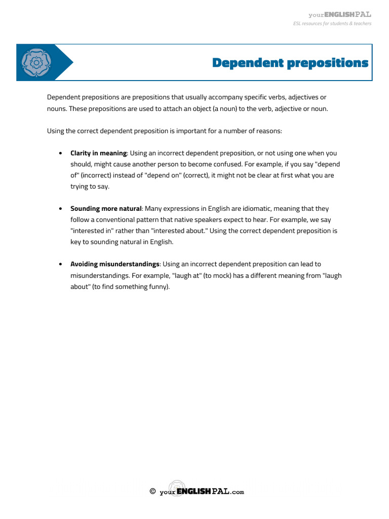 Grammar Explanation Dependent Prepositions | PDF | Adjective | English ...