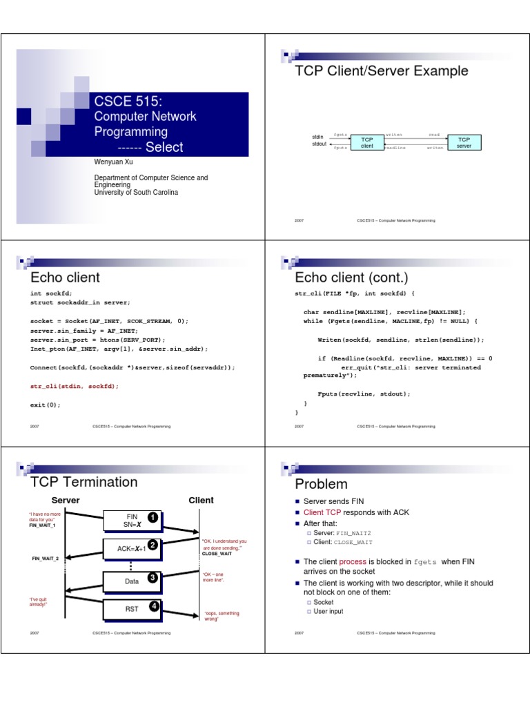 CSCE 515:: TCP Client/Server Example | PDF | Network Socket | Transmission Control Protocol