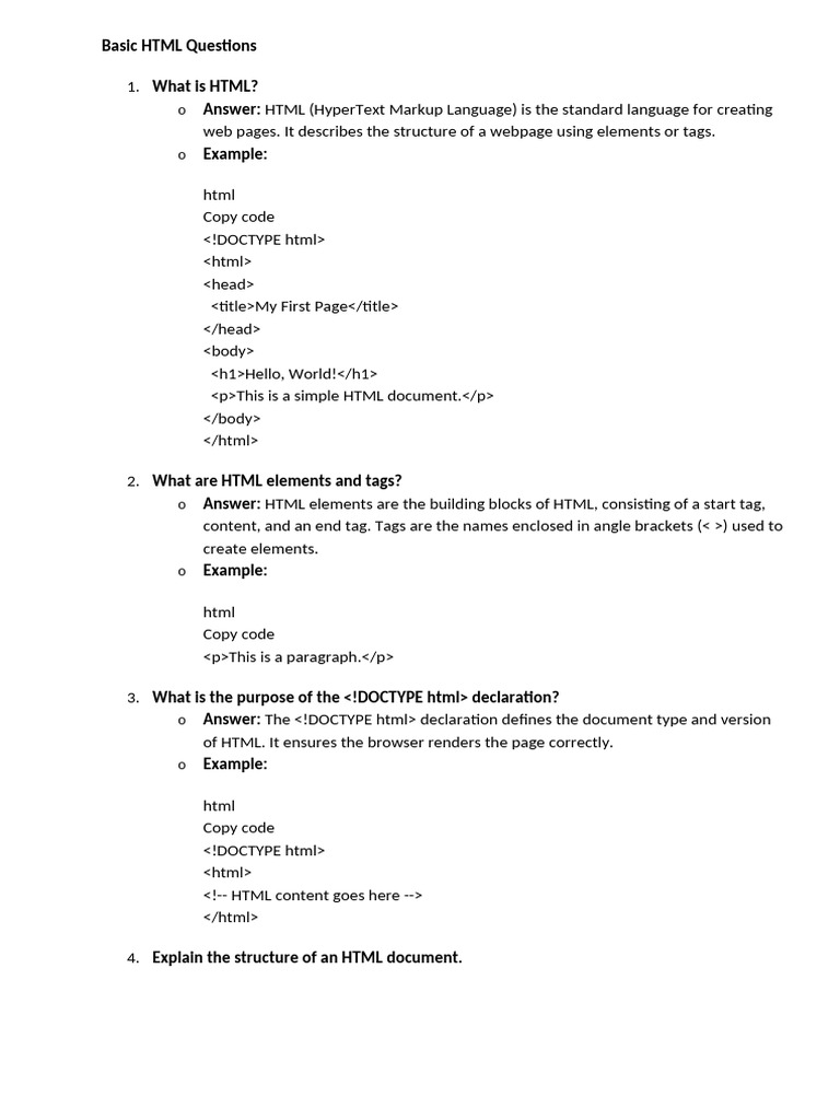 HTML Interview Questions | PDF