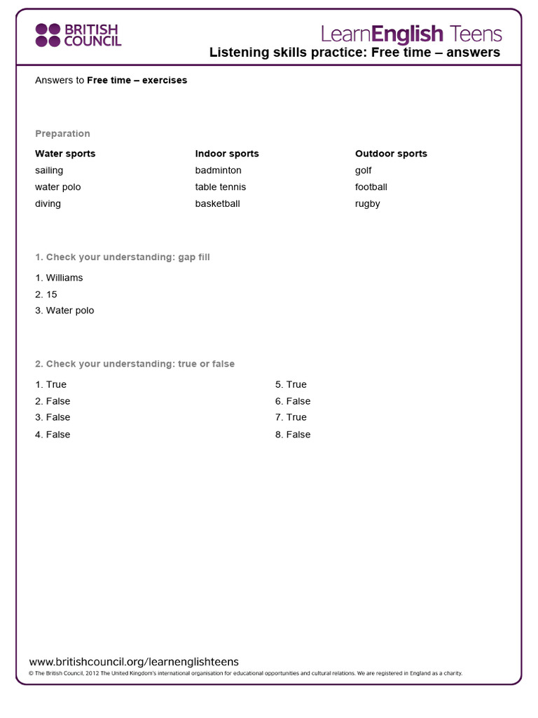 Free Time - Answers 3 | PDF