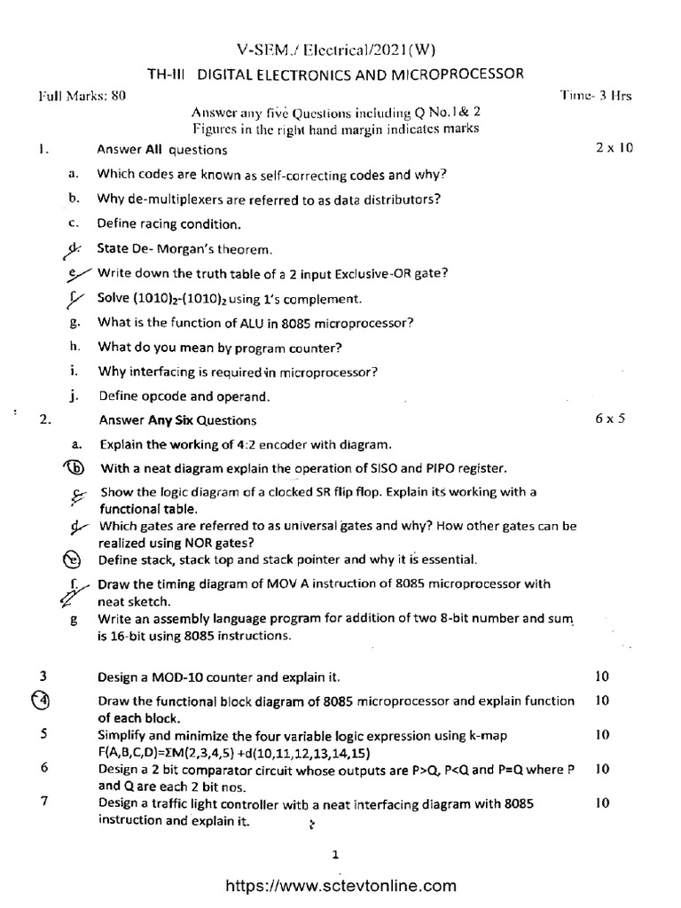 Elect 5 Sem Digital Electronics and Microprocessor Winter 2021 | PDF