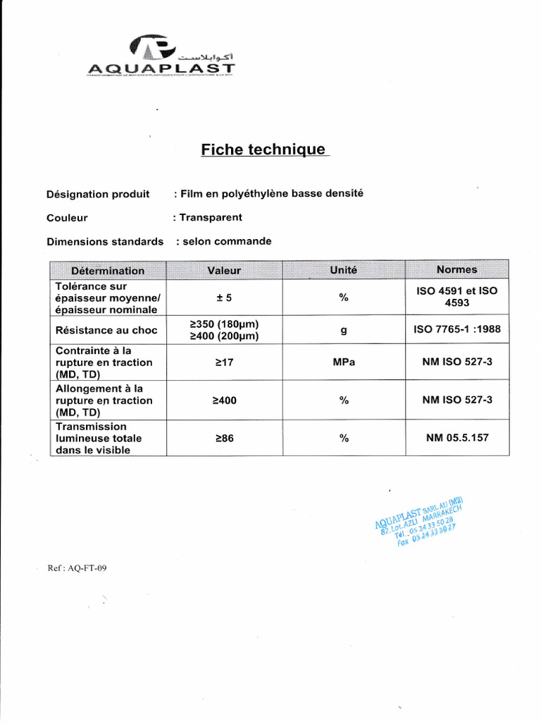 Fiche Technique Film Polyane | PDF