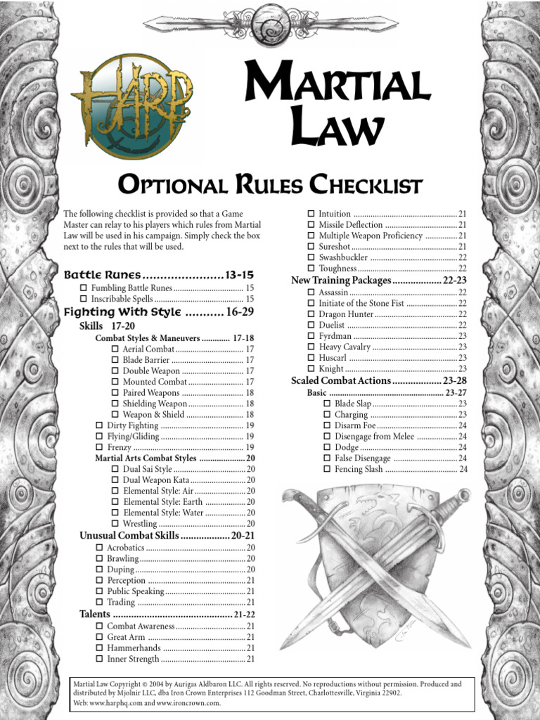 HARP Martial Law Optional Rules Checklist | PDF