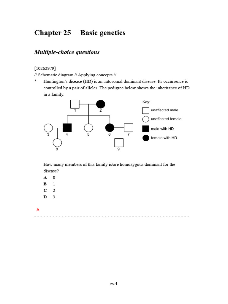 Chapter 25 Basic Genetics: Multiple-Choice Questions | PDF