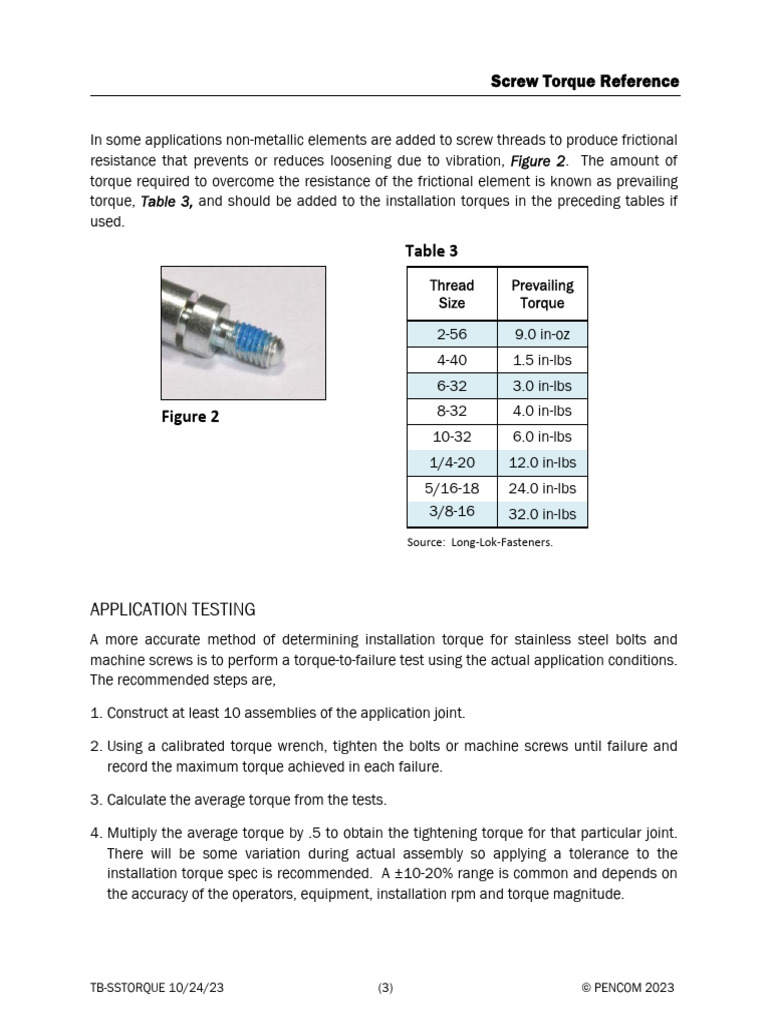 Screw Torque Reference | PDF