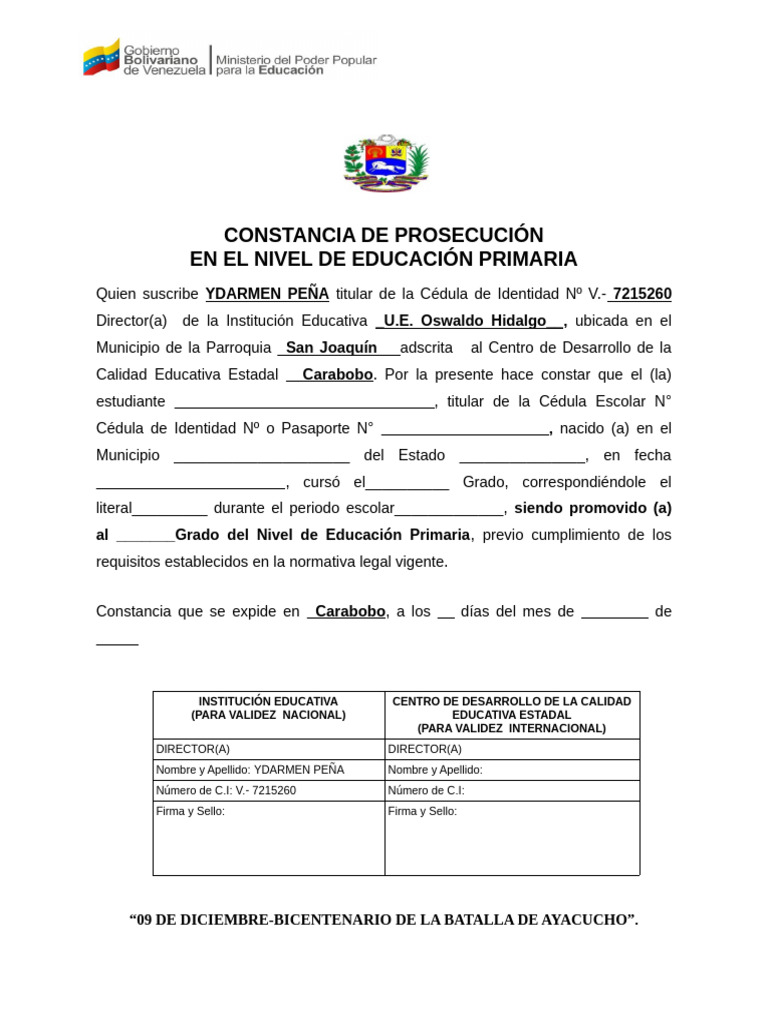 Constancia de Prosecución en El Nivel de Educación Primaria Con Epónimo | PDF | Ciencias sociales