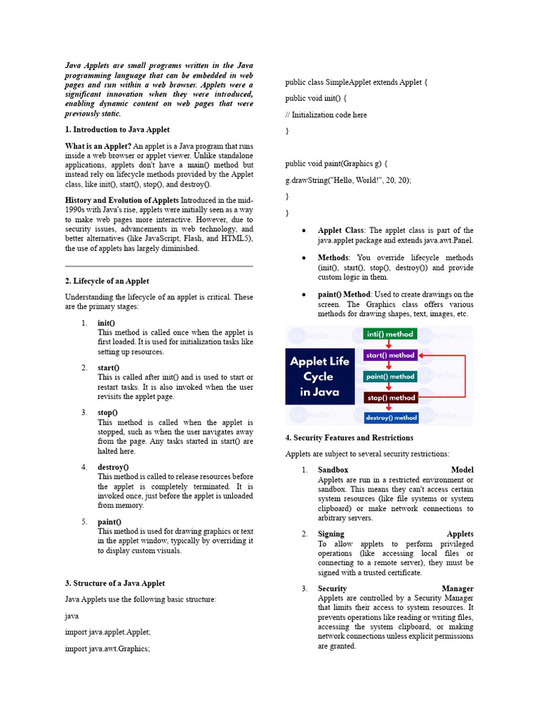 Java Applets Are Small Programs Written In The Java Programming