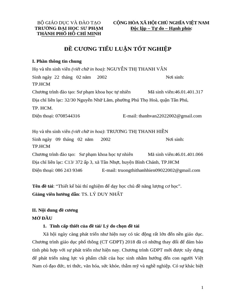 Mau-De Cuong KLTN 1. | PDF